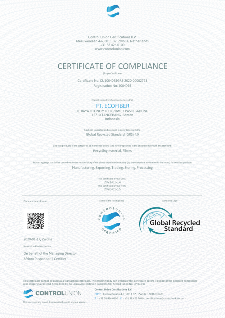 Certificates - PT. ecofiber